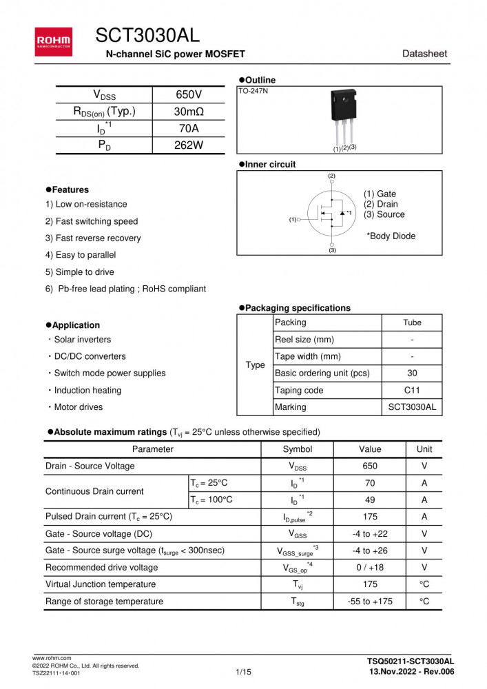 SCT3030ALGC11 technical document page 1
