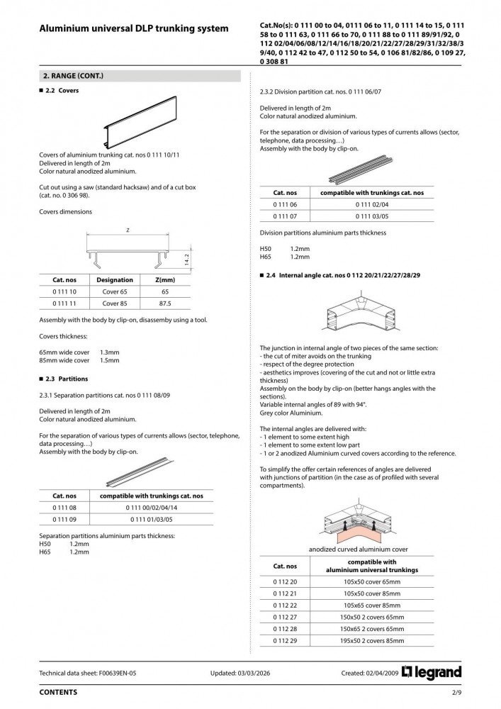 Legrand DLP aluminium trunking technical documentation, page 2