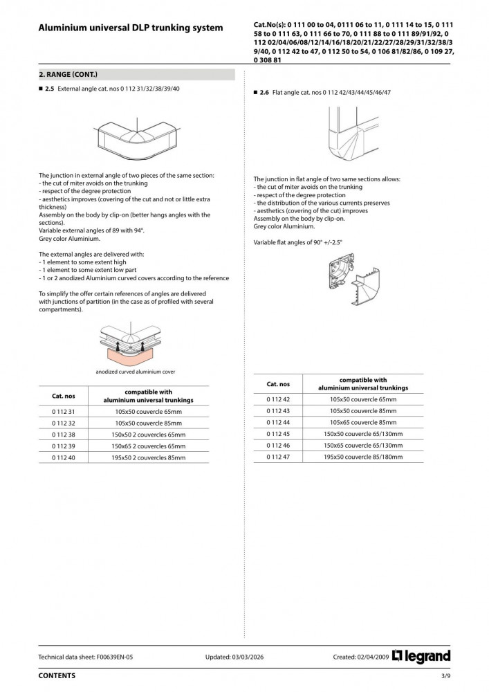 Legrand DLP aluminium trunking technical documentation, page 3
