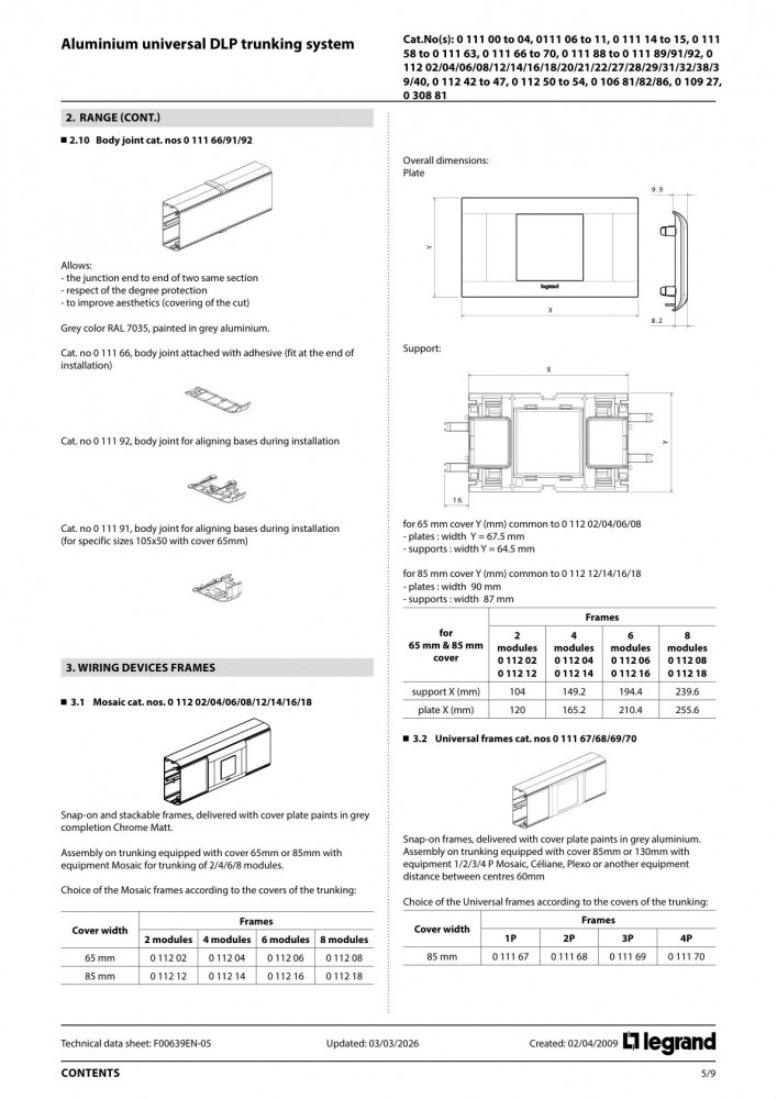 Legrand DLP aluminium trunking technical documentation, page 5