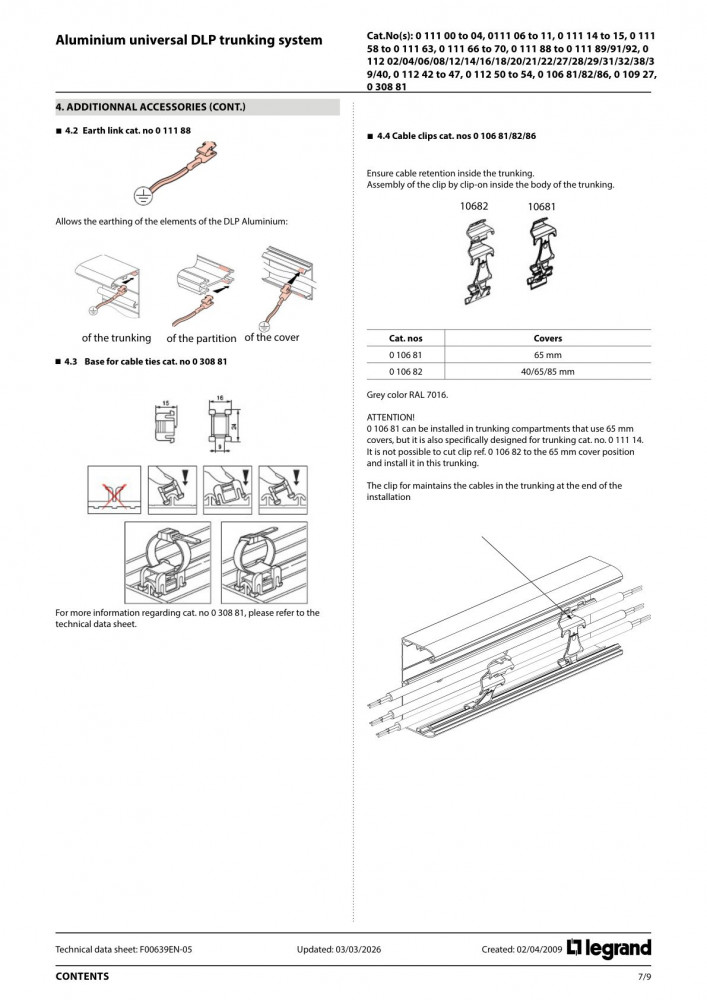 Legrand DLP aluminium trunking technical documentation, page 7