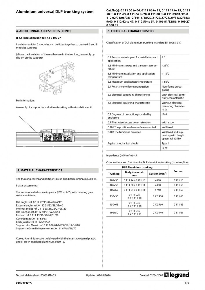 Legrand DLP aluminium trunking technical documentation, page 8