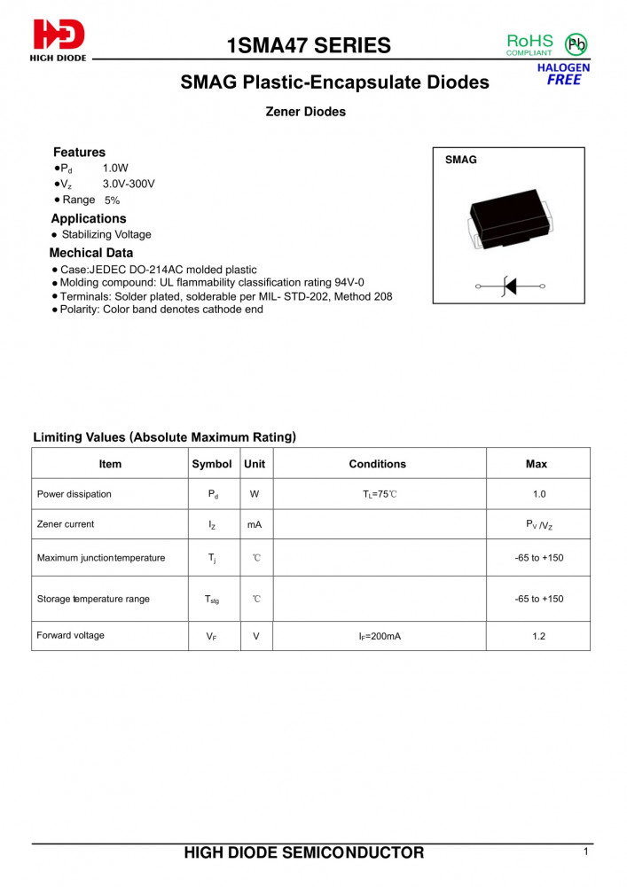 1SMA4727A datasheet page 1
