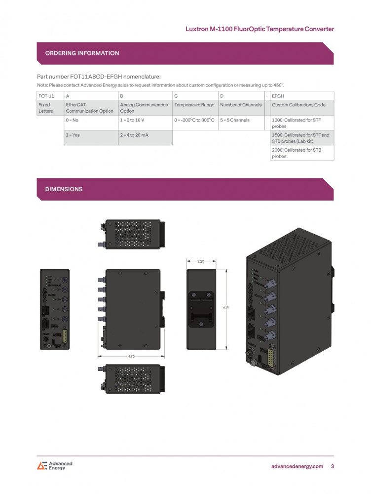 Luxtron M-1100 product document, page 3