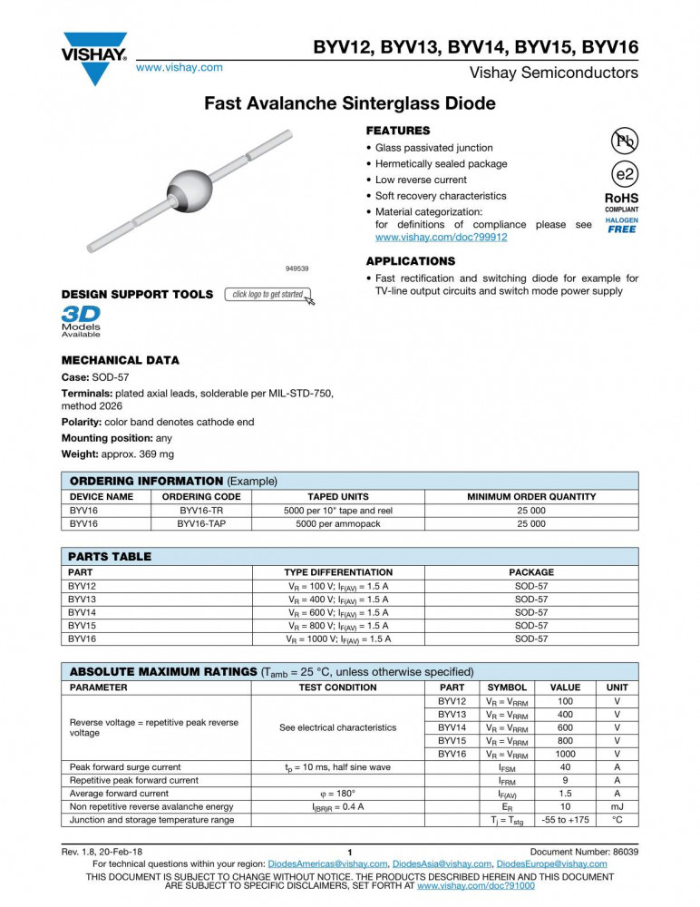 BYV1 series datasheet page 1