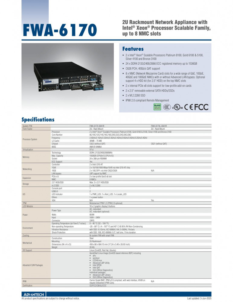 ADVANTECH FWA-6170 product documentation page 1