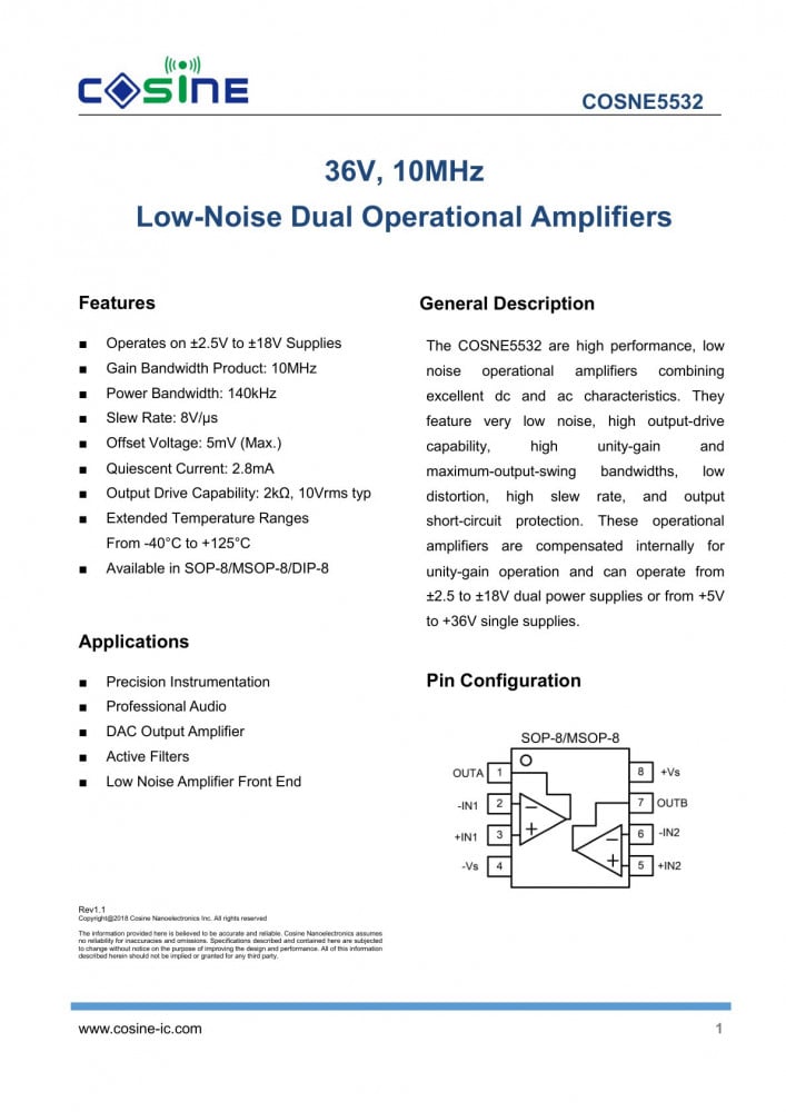 COSNE5532 datasheet page 1