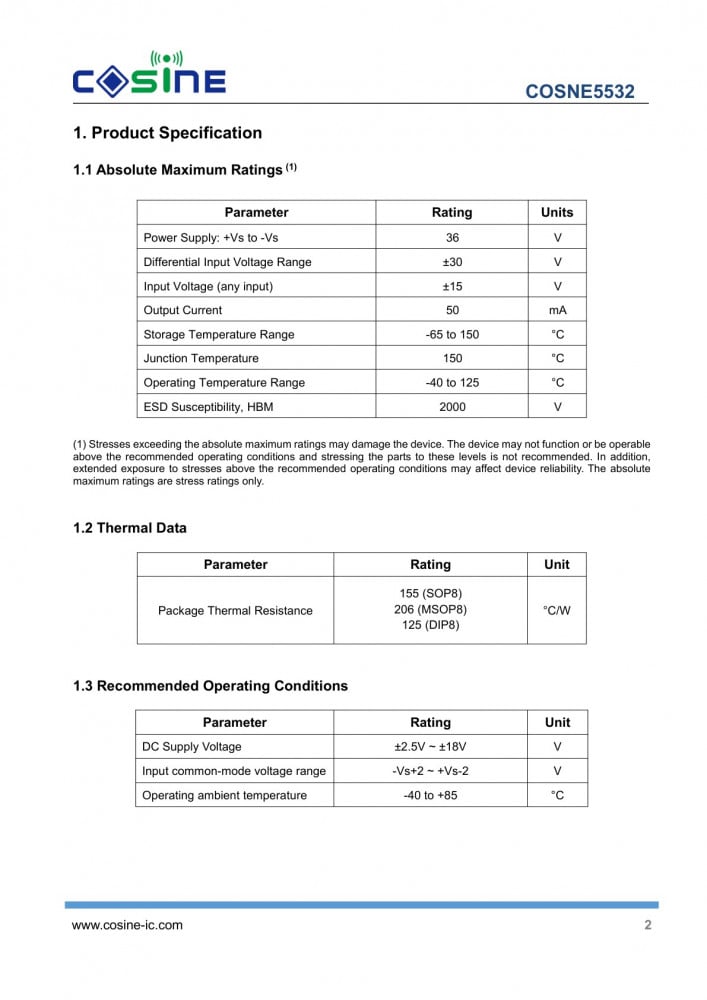COSNE5532 datasheet page 2
