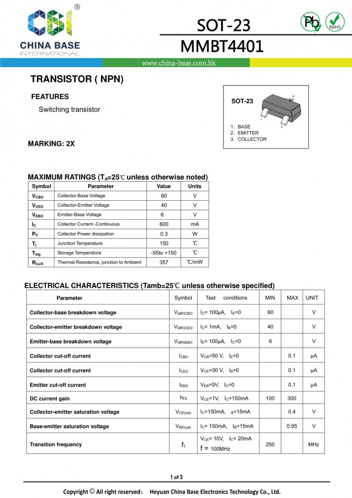 MMBT4401 datasheet page 1