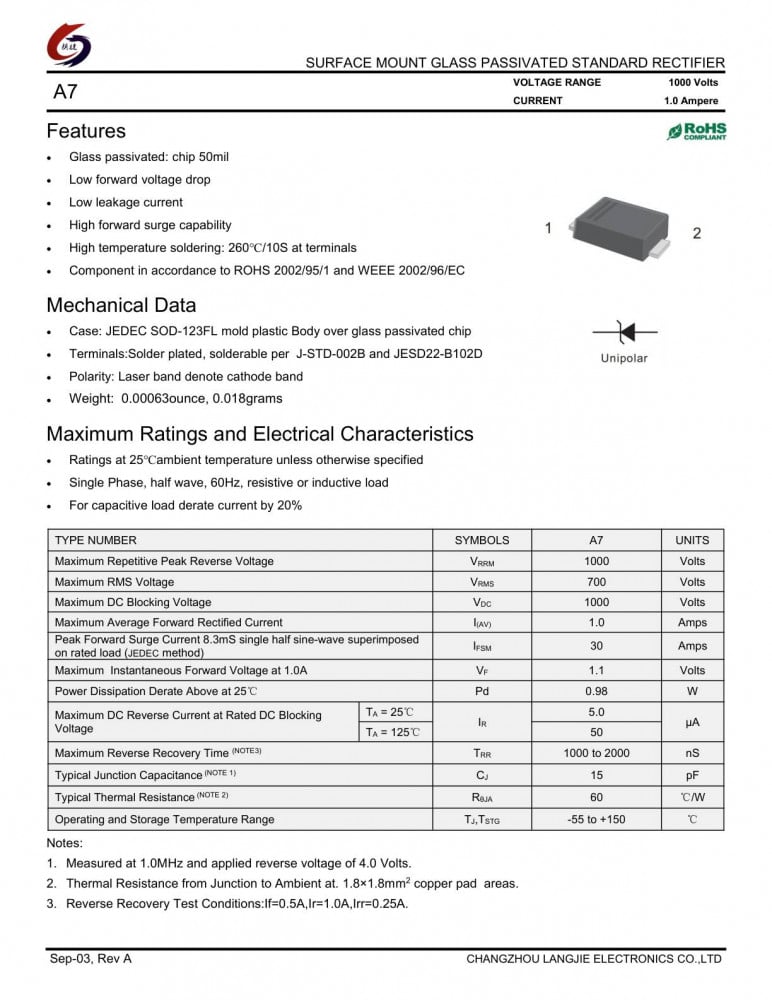 LangJie A7 datasheet page 1