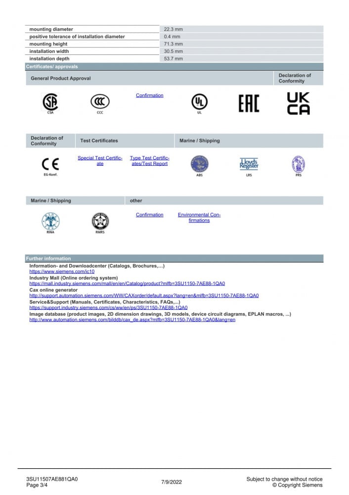 SIEMENS 3SU11507AE881QA0 datasheet page 3