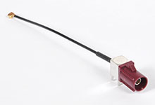 SMA Straight Bulkhead Jack RP to MCRF Right-Angle Plug on 1.13mm Cable, 220.00mm Length, 50 Ohms