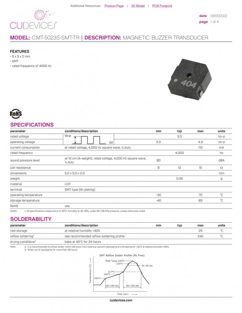 CMT-5023S-SMT-TR datasheet page 1