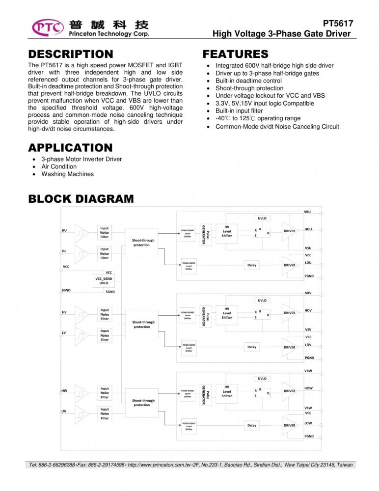 PT5617 datasheet page 1