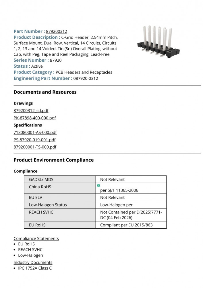 MOLEX 879200312 technical document preview, page 1