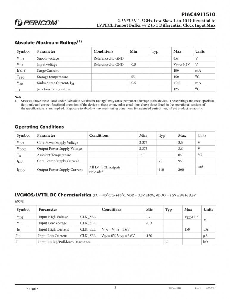 PI6C4911510 datasheet page 3