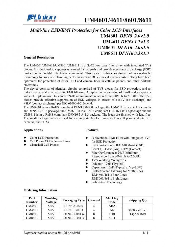UM4611 datasheet page 1