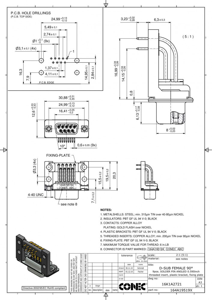 Conec 164A19519X product drawing preview