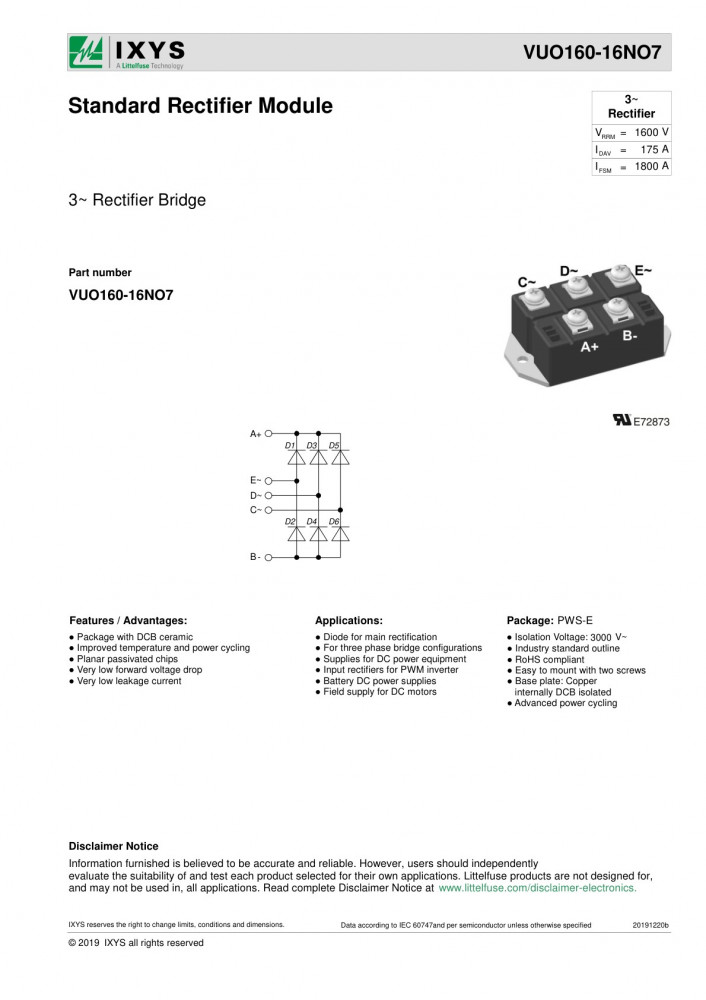 VUO160-16NO7 datasheet page 1