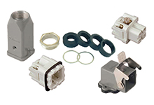 Heavy-Duty Connector Kit, 3 Pole, Series S-A Female-Male Inserts, Pg11 Metal Cable Gland, Pg11 Die-cast Aluminum Hood-Top Entry, Bulkhead Housing-Right Angle, 1 Lever, Size 3A «21x21», Grey for sale