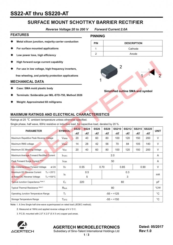 Agertech SS220-AT datasheet page 1