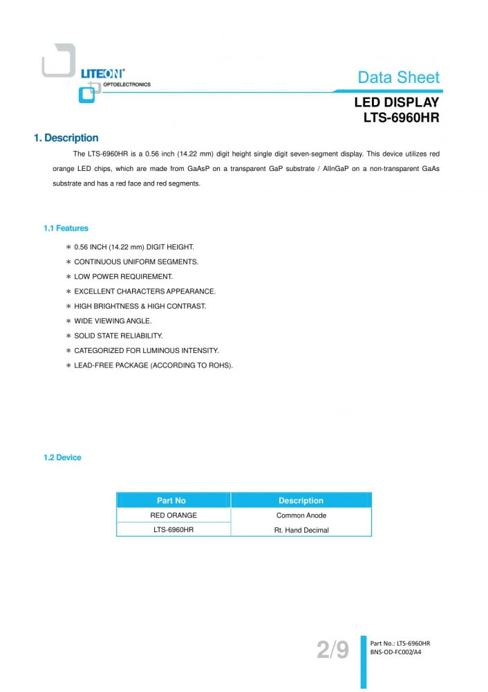 LTS-6960HR datasheet page 3