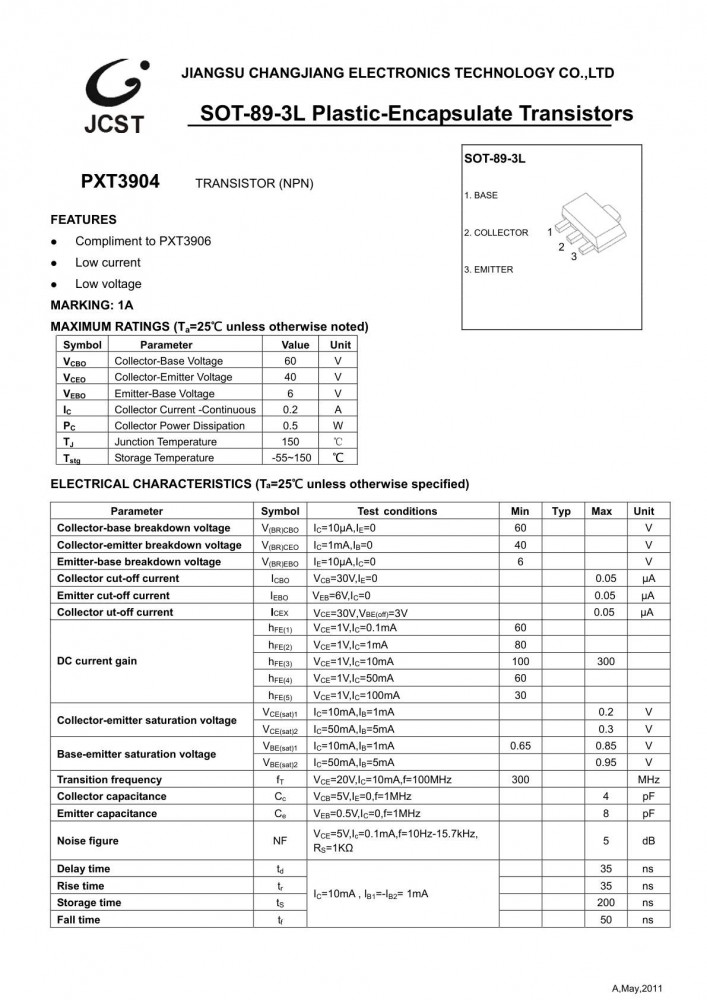PXT3904 technical datasheet page
