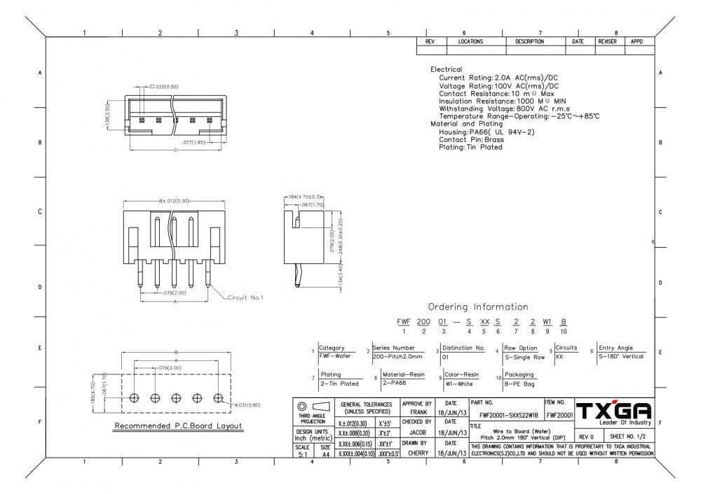 TXGA FWF20001 connector drawing page 1