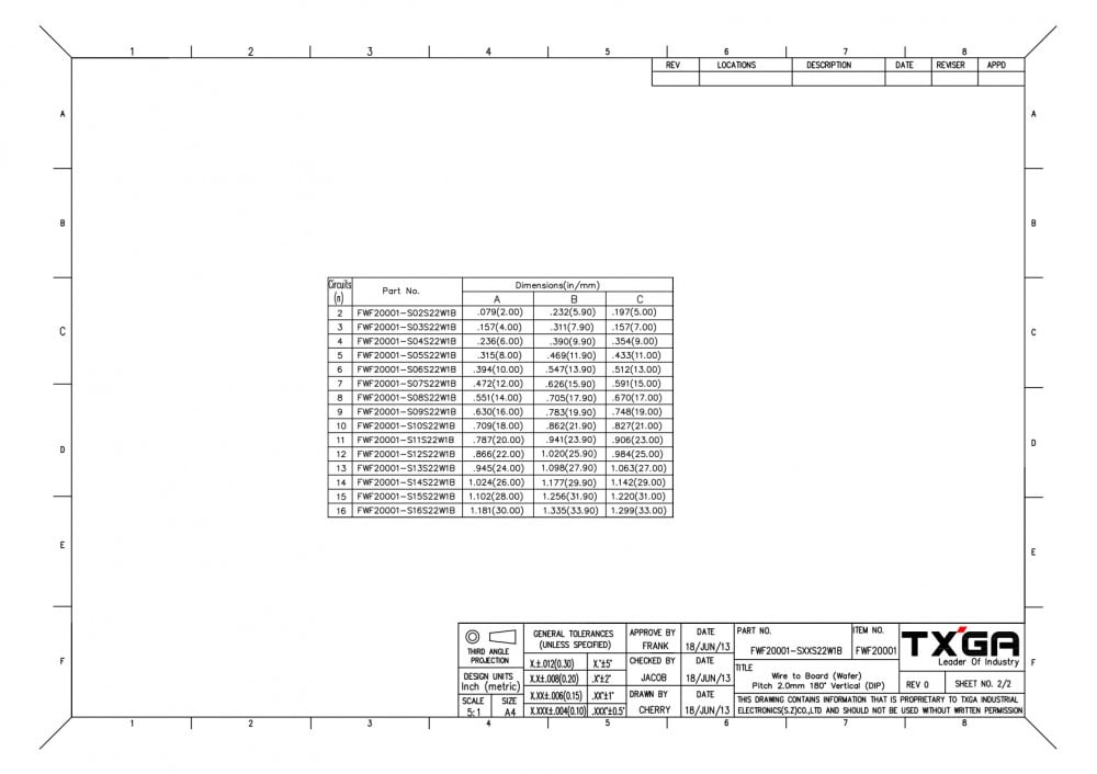 TXGA FWF20001 connector drawing page 2