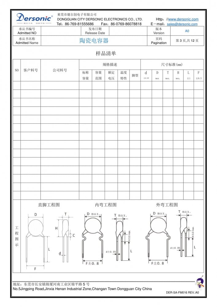 Dersonic ceramic capacitor document page 3