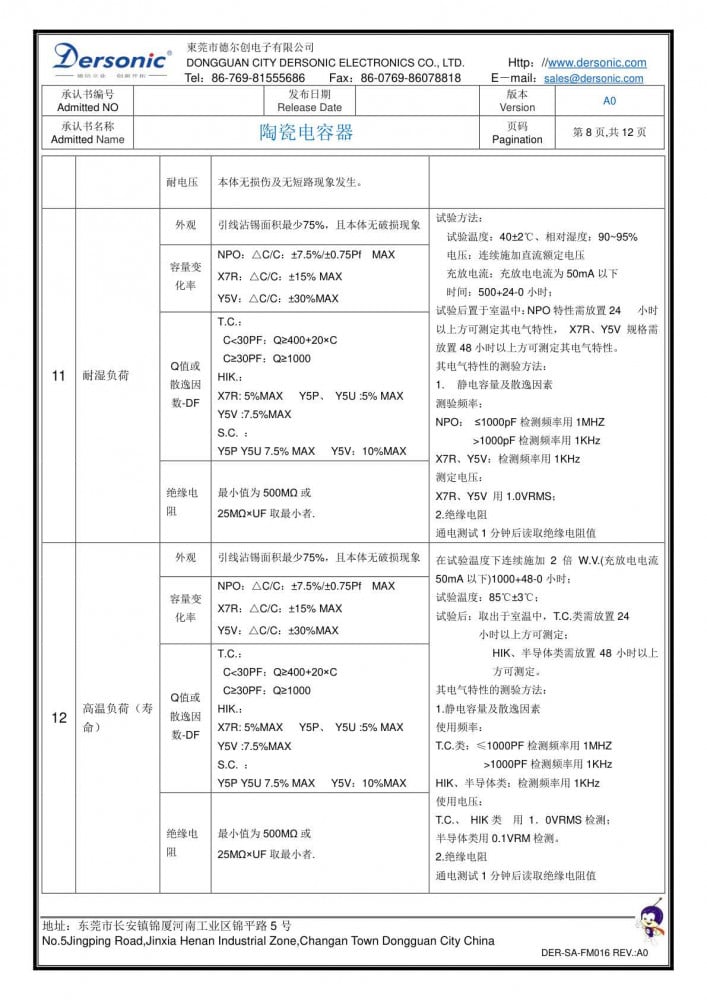Dersonic ceramic capacitor document page 8