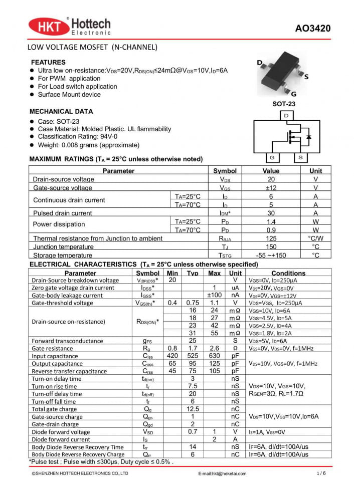 AO3420 datasheet page 1
