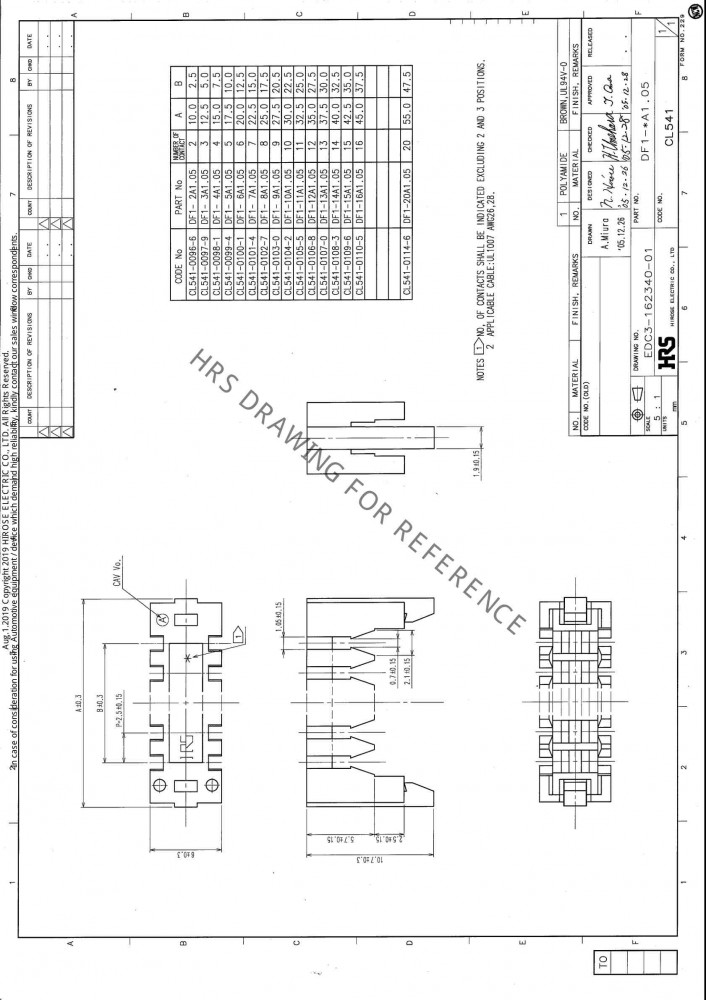 HRS DF1 series technical drawing page 1