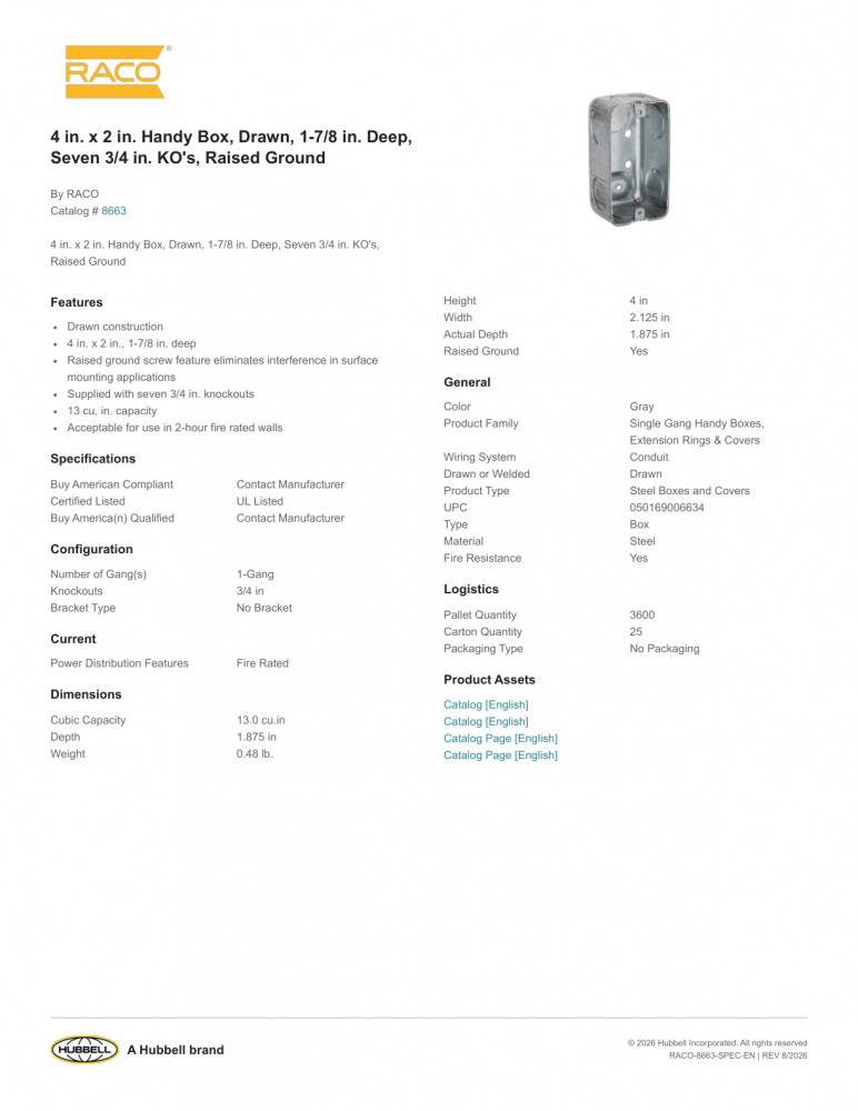 RACO 8663 product catalog page