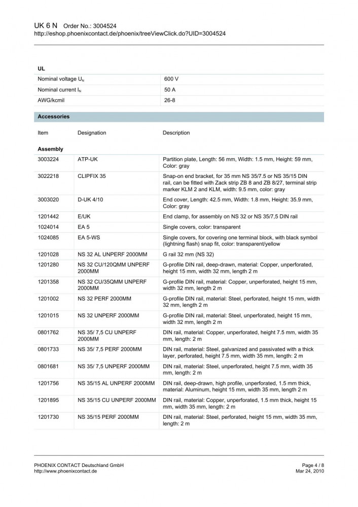 Phoenix Contact UK 6 N technical document page 4