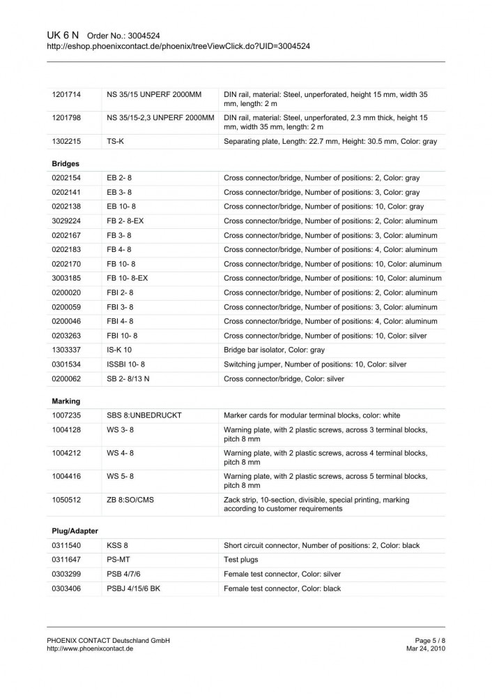 Phoenix Contact UK 6 N technical document page 5
