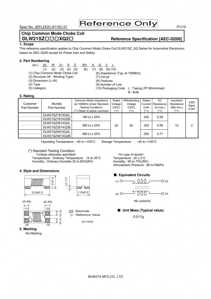 DLW21SZ181XQ2L technical document page 1