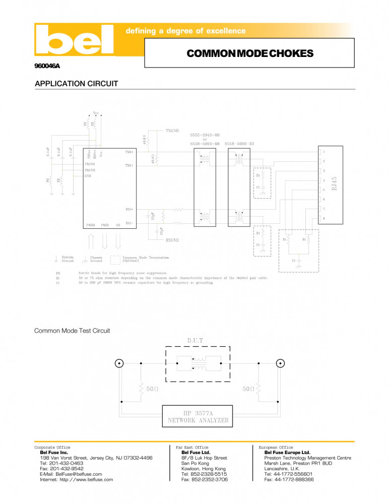 Bel Fuse common mode choke document page 10