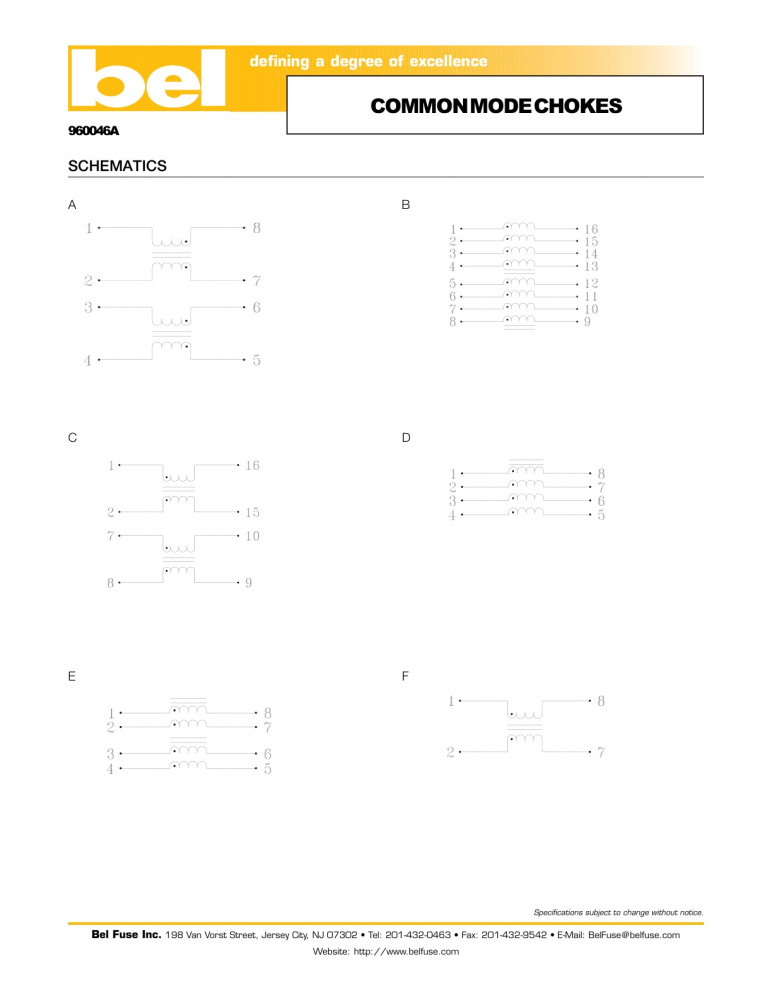 Bel Fuse common mode choke document page 2