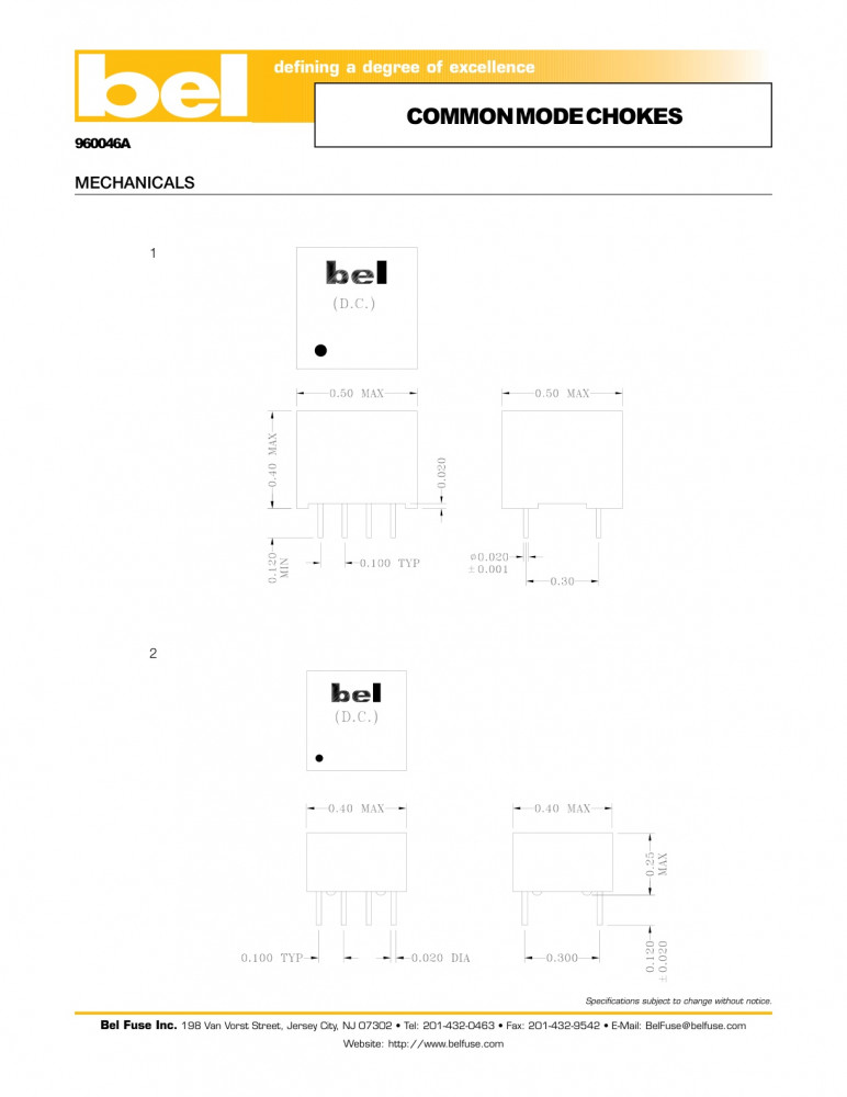 Bel Fuse common mode choke document page 4