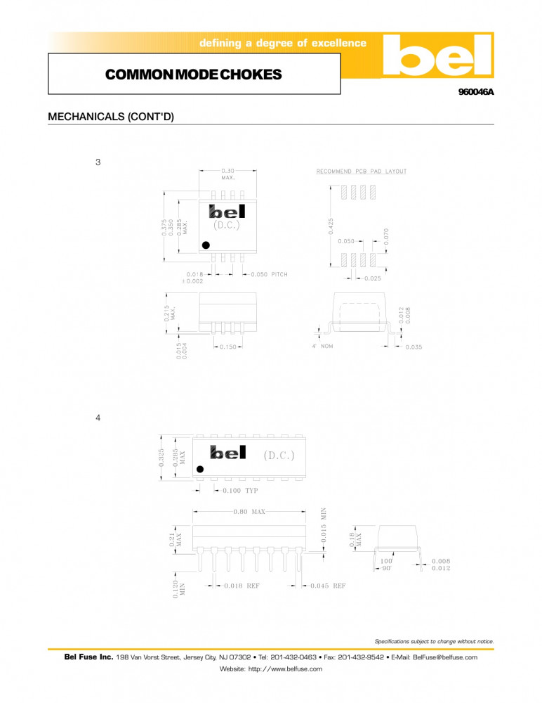 Bel Fuse common mode choke document page 5