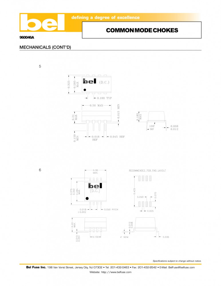 Bel Fuse common mode choke document page 6
