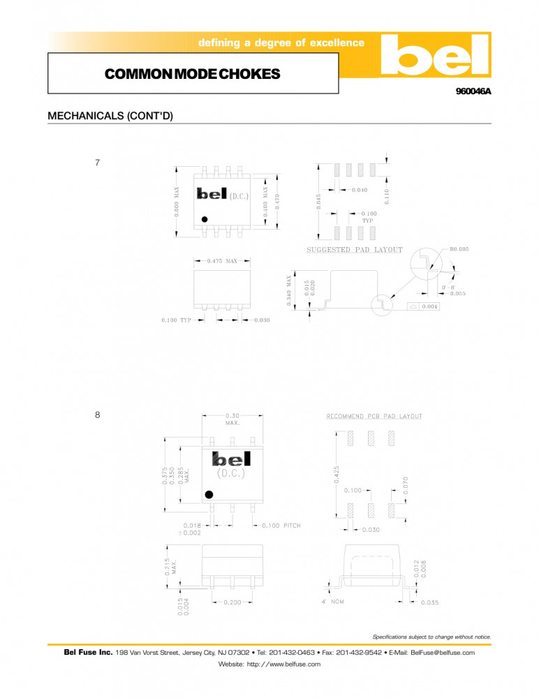 Bel Fuse common mode choke document page 7