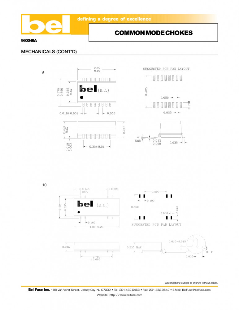 Bel Fuse common mode choke document page 8