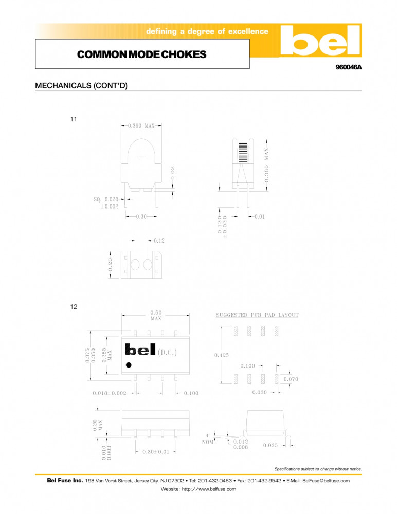 Bel Fuse common mode choke document page 9
