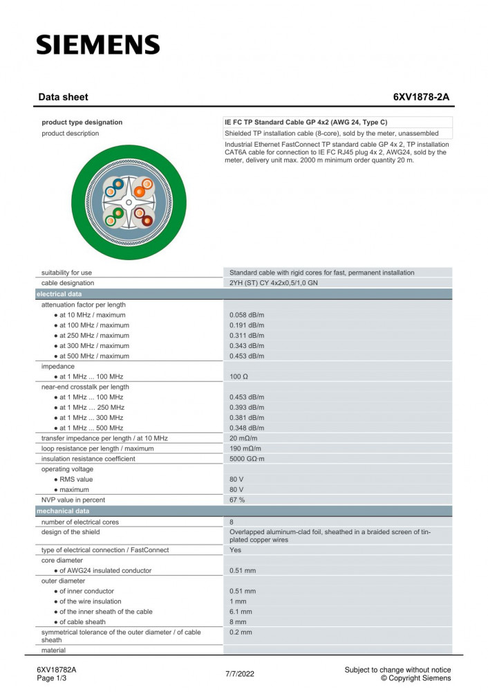 6XV18782A technical document page 1