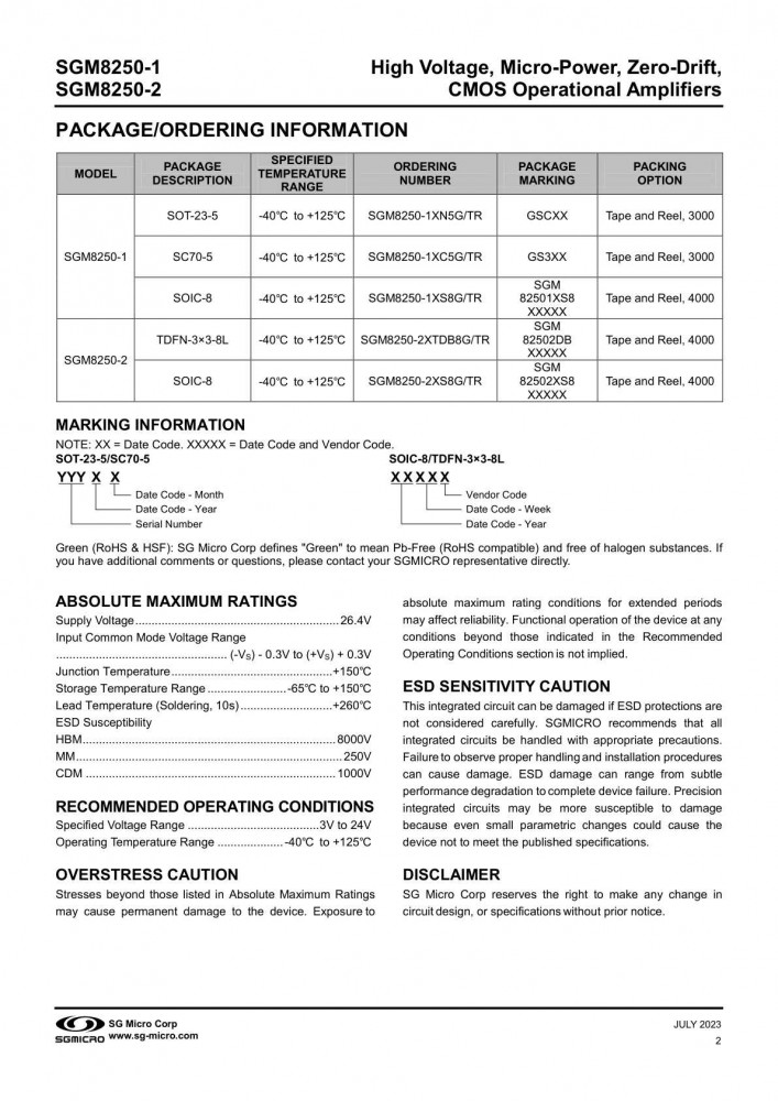 SGM8250 datasheet page 2