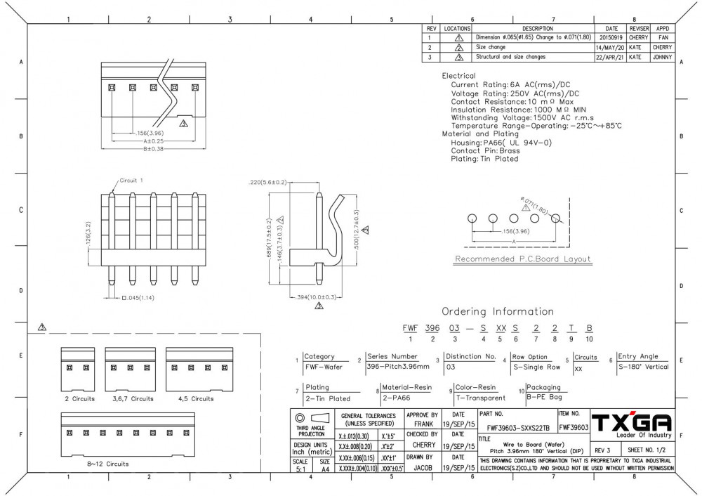 TXGA connector technical drawing page 1