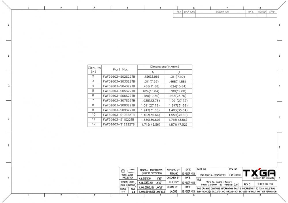 TXGA connector technical drawing page 2