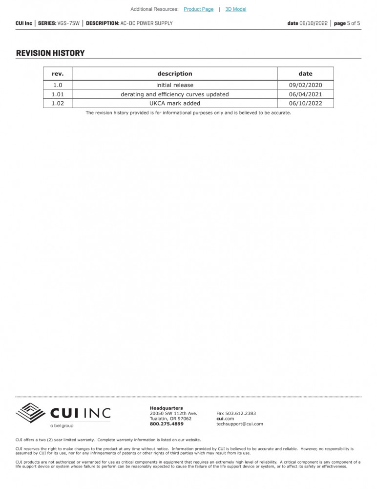 VGS-75W series datasheet page 5